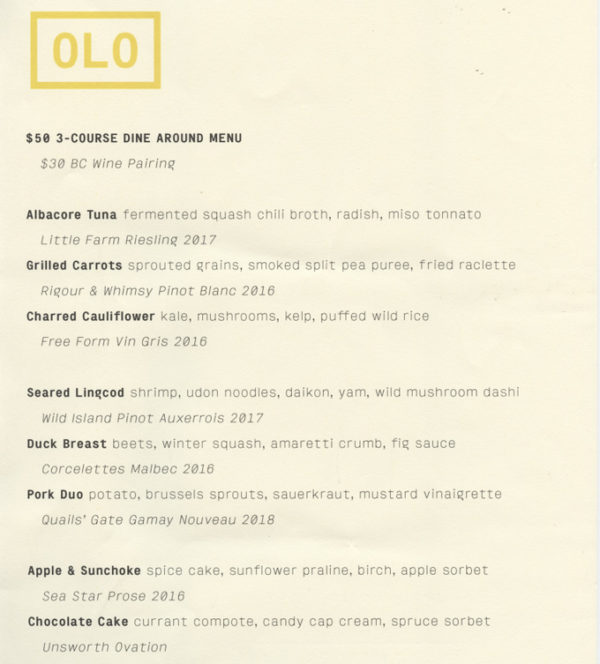 Dine Around and Stay in Town Victoria 2019: OLO Restaurant Preview