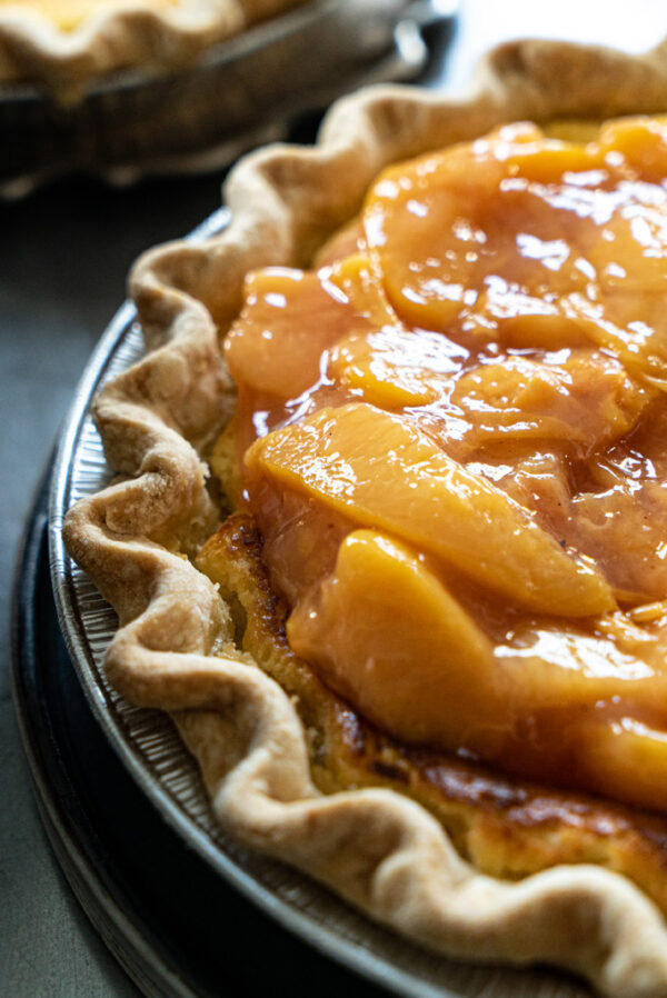 Sumac Ridge Pinot Grigio Lemon Pie with Poached Peaches + Cream