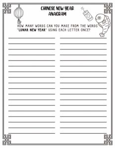 Chinese New Year Printables Free: Colouring Pages, Word Search, Bingo