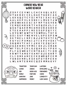 Chinese New Year Printables Free: Colouring Pages, Word Search, Bingo