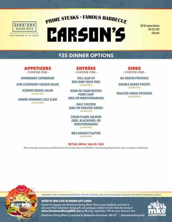 Milwaukee Downtown Dining Week 2022: Menus Highlights, Dates