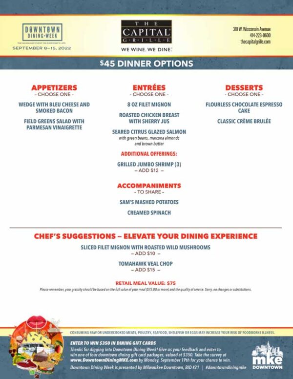 Milwaukee Downtown Dining Week 2022: Menus Highlights, Dates