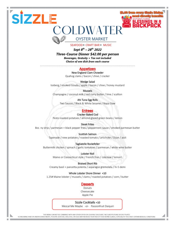 Southwest Florida Restaurant Week 2022 Sizzle Dining: Menus