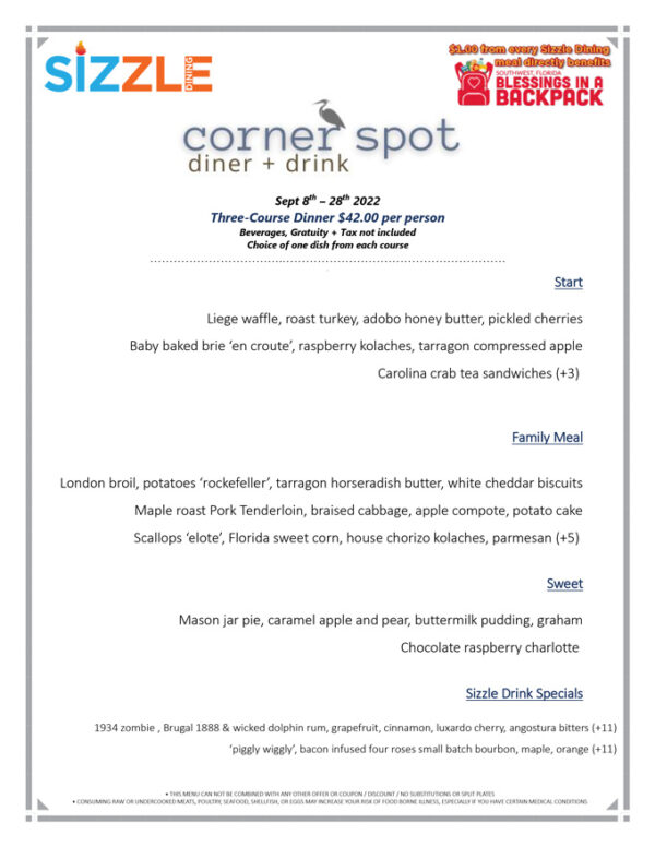 Southwest Florida Restaurant Week 2022 Sizzle Dining: Menus