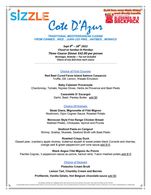 Southwest Florida Restaurant Week 2022 Sizzle Dining: Menus