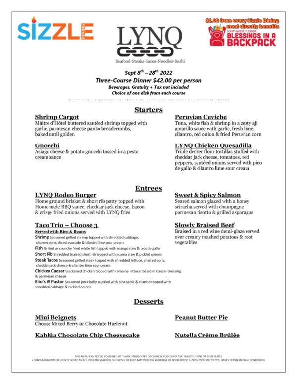 Southwest Florida Restaurant Week 2022 Sizzle Dining: Menus
