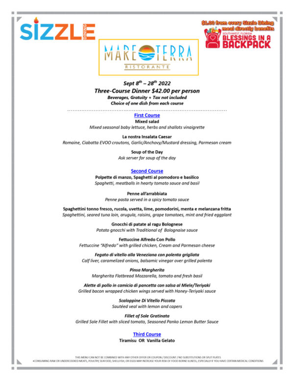 Southwest Florida Restaurant Week 2022 Sizzle Dining: Menus