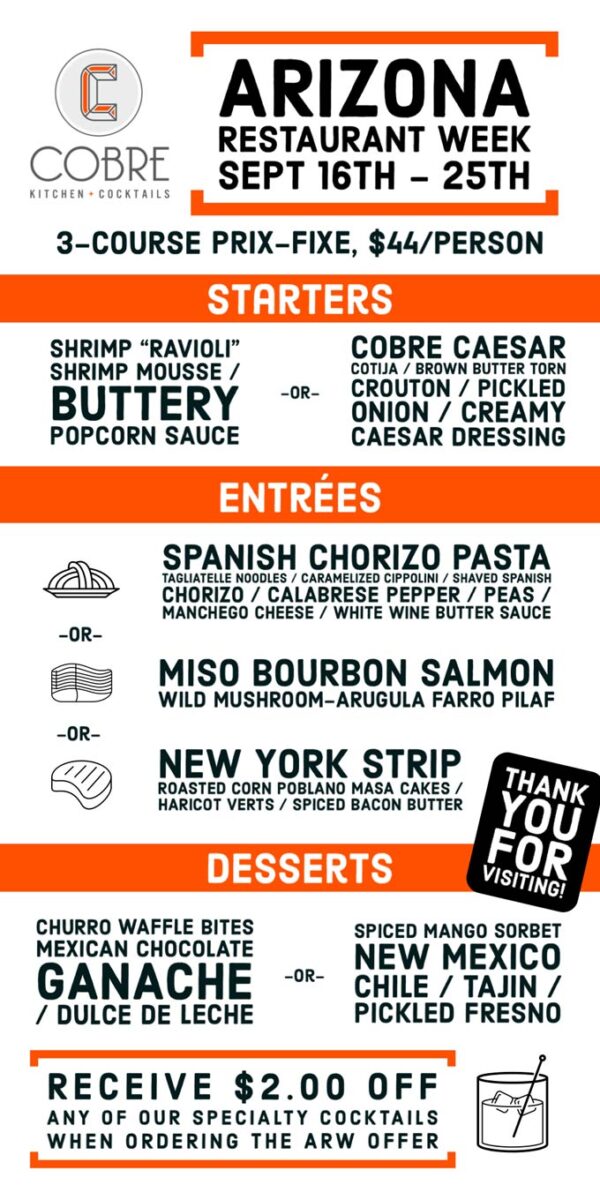 Arizona Restaurant Week 2022 Fall Sept: Menus Highlights Dates