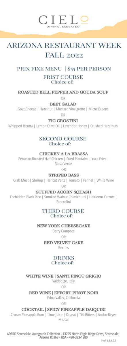 Arizona Restaurant Week 2022 Fall Sept: Menus Highlights Dates