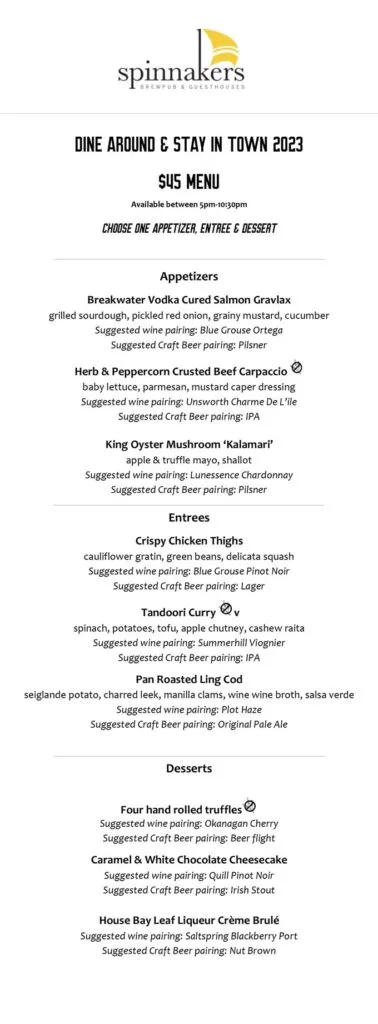 Dine Around & Stay in Town 2023 Victoria BC: Menus, Dates