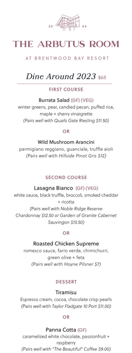 Dine Around & Stay in Town 2023 Victoria BC: Menus, Dates