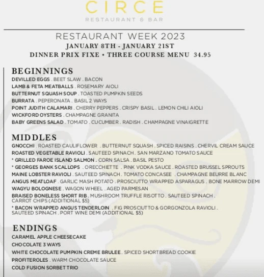 Providence Restaurant Weeks 2023 Rhode Island : Menus, Dates