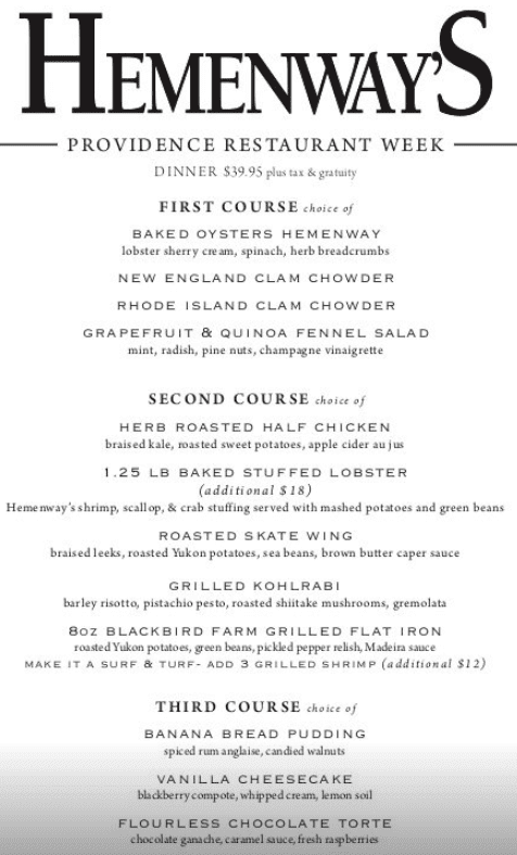 Providence Restaurant Weeks 2023 Rhode Island : Menus, Dates