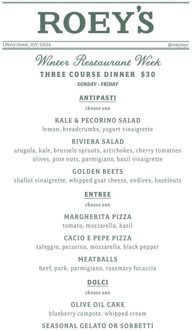 NYC Restaurant Week 2023 - January : Menus, Dates