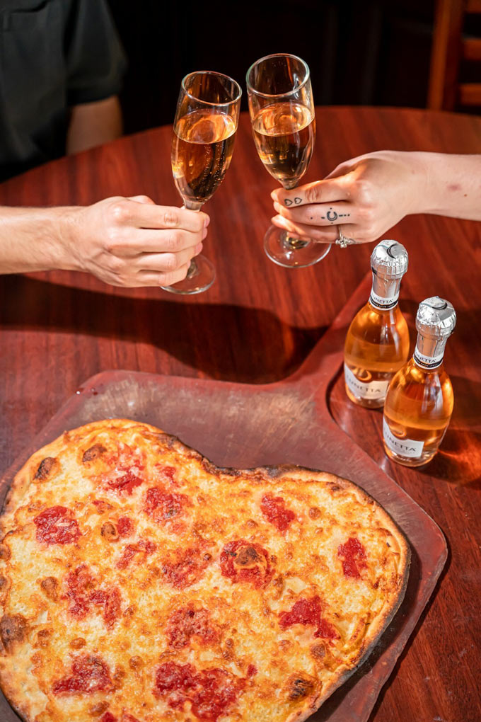 Anthony's Coal Fired Pizza Heart-Shaped Pizzas and Prosecco