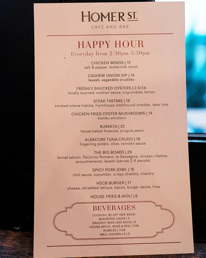 Homer St Cafe and Bar Vancouver Happy Hour Review - Foodgressing