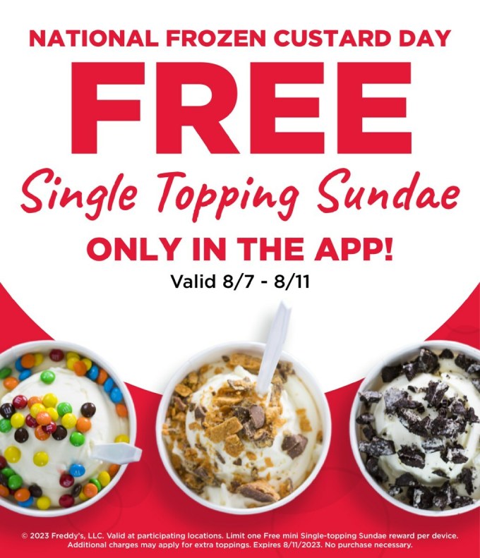 Freddy's National Frozen Custard Day free single-topping mini sundae