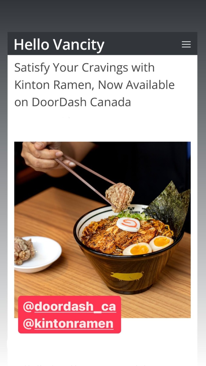 Kinton Ramen now available for delivery on DoorDash