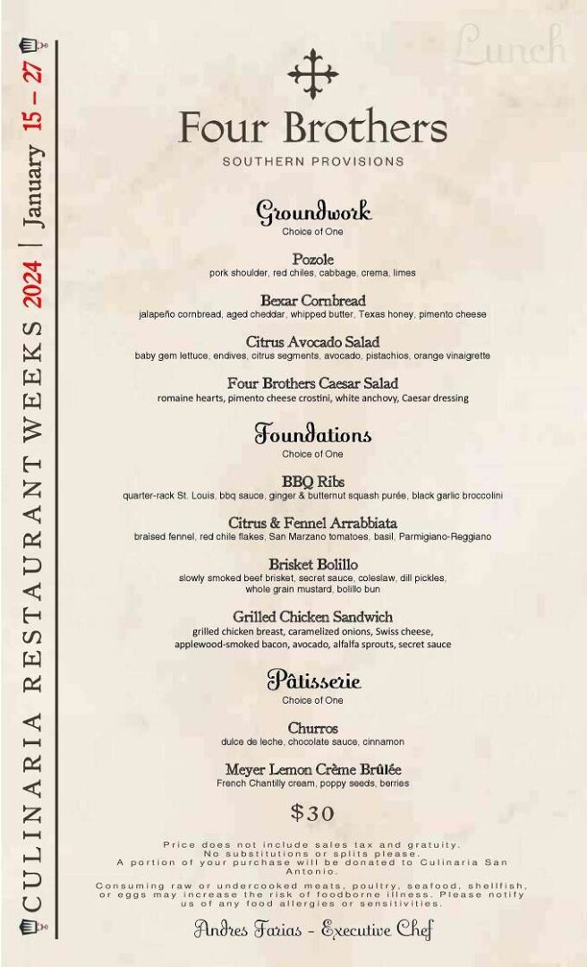 San Antonio Culinaria Restaurant Weeks 2024 Winter - Foodgressing
