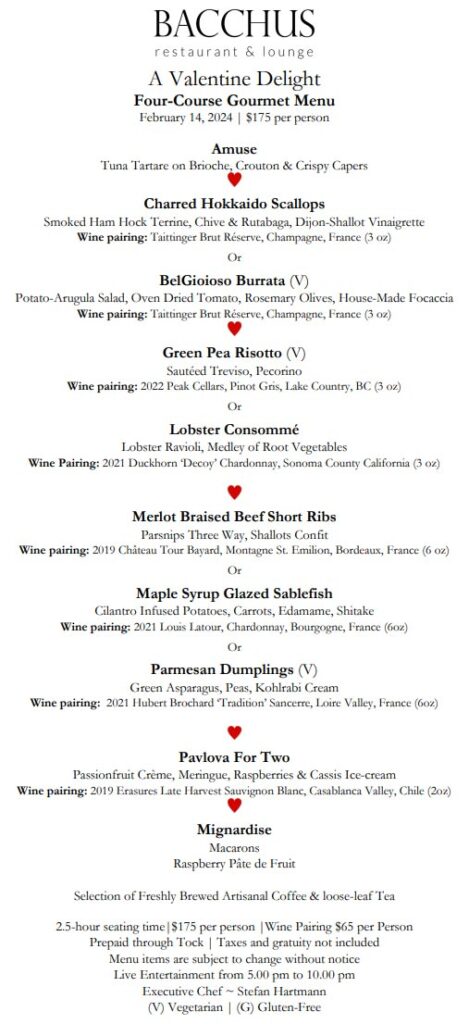 Valentine's Day Vancouver BC 2024 Restaurant, Hotel, Dinner - Foodgressing