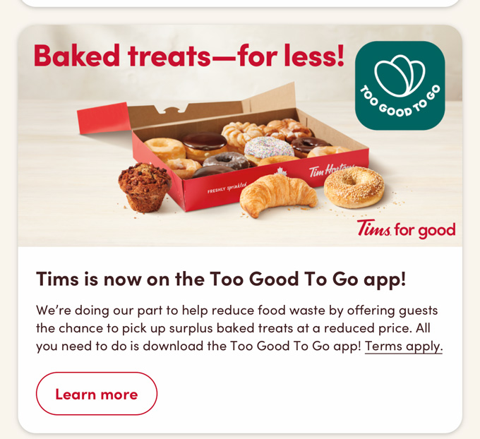 Tim Hortons on Too Good To Go - Surplus Treats at Reduced Price