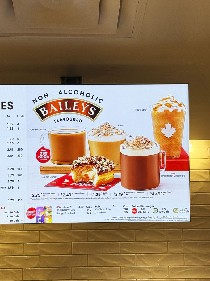 Tim Hortons BAILEYS flavoured non-alcoholic menu items returns ...